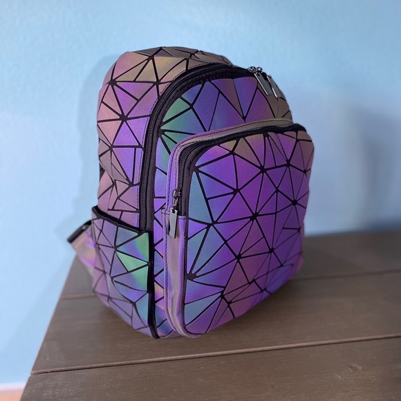 Bags | Luminous Reflective Multicolor Geometric Backpack | Poshmark